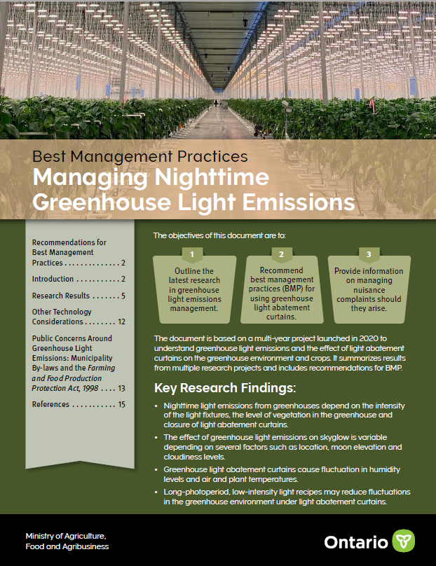 Managing GH Nighttime Light Emissions BMP Cover – ONGreenhouseVegetables